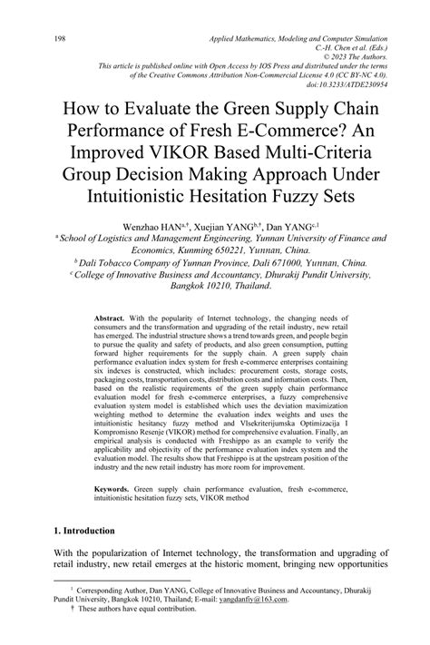 Pdf How To Evaluate The Green Supply Chain Performance Of Fresh E Commerce An Improved Vikor