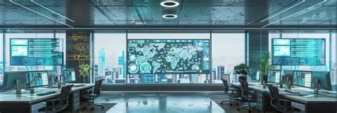 A Modern High Tech Marketing Office Featuring Large Screens Displaying Ai Algorithms Analyzing