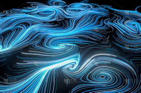 旋涡线模式，发光粒子轨迹，3d渲染。