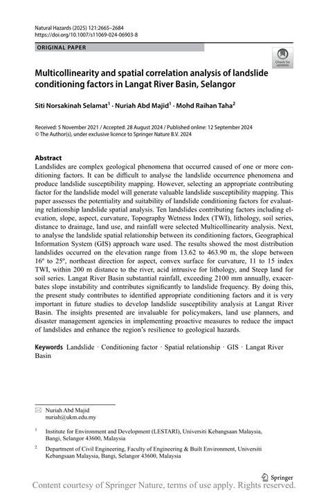 Multicollinearity And Spatial Correlation Analysis Of Landslide