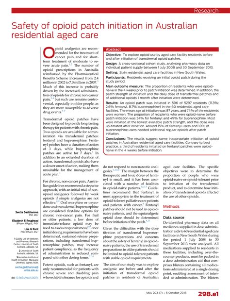 Pdf Safety Of Opioid Patch Initiation In Australian Residential Aged Care