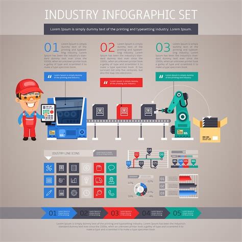 Premium Vector Industry Infographic Set With Factory Conveyor And Robot Arm