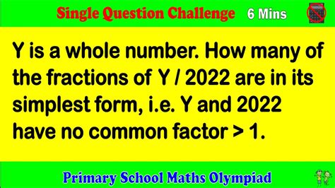 Primary School Math Olympiad Single Question Challenge 6 Minutes Youtube