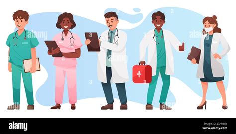 Doctor Characters Nurse Medical Staff Woman And Men Working In