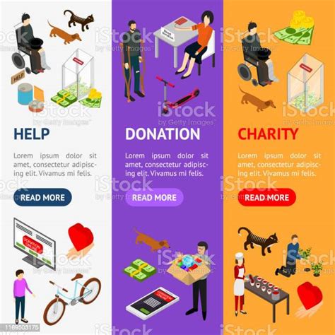 자선 기부 기금 배너 Vecrtical 세트 3d 등각 투영보기 벡터 3차원 형태에 대한 스톡 벡터 아트 및 기타 이미지 3차원 형태 개념 개체 그룹 Istock