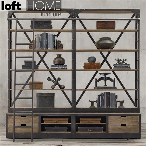 Industrial Wood Display Shelf Ladder Loft Home