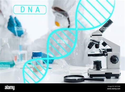 Selective Focus Of Microscope And Magnifying Glass With Dna