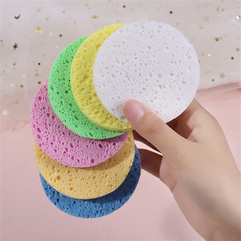 얼굴 스폰지 라운드 메이크업 리무버 도구 천연 나무 펄프 셀룰로오스 화장품 퍼프 페이셜 워싱 스폰지 타월 5 개 Aliexpress
