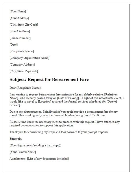 Letter Template For Bereavement Fare Request Free Samples In Pdf