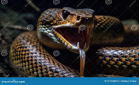 A Snake Strikes Its Prey Fangs Bared And Venomous Created With