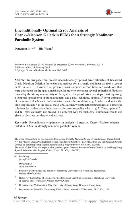 Unconditionally Optimal Error Analysis Of Cranknicolson Galerkin Fems