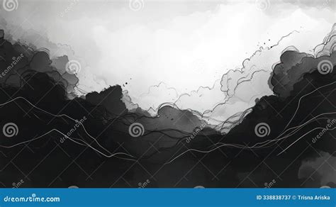 A Monochromatic Landscape Of Swirling Clouds And Abstract Lines Evoking A Sense Of Depth Stock