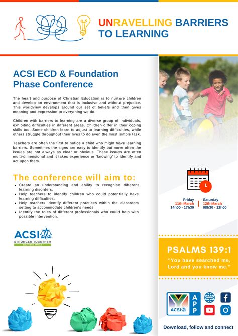 Book Tickets For Acsi Ecd And Foundation Phase Conference Unravelling Barriers To Learning
