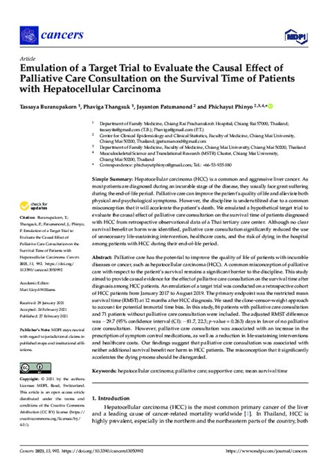 Pdf Emulation Of A Target Trial To Evaluate The Causal Effect Of Palliative Care Consultation