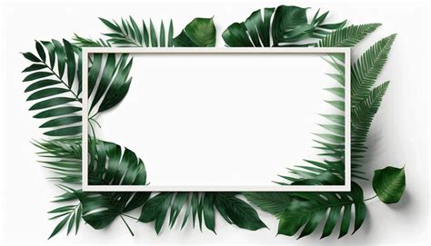 Premium Photo Minimalistic Green Rectangular Frame On A White Background With Green Leaves