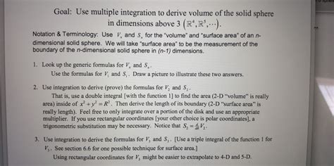 solved goal use multiple integration to derive volume of