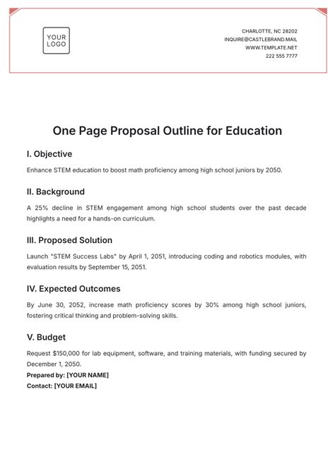 Free One Page Proposal Template To Edit Online