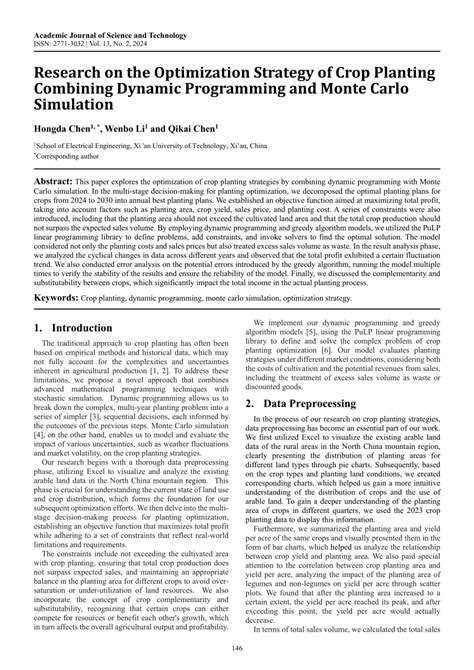 Pdf Research On The Optimization Strategy Of Crop Planting Combining Dynamic Programming And