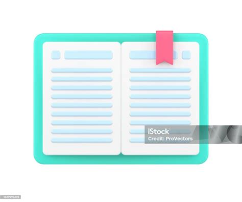 책갈피 3d 아이콘이 있는 책을 엽니다 녹색 커버와 빨간 접힌 리본이 있는 교과서 아이콘에 대한 스톡 벡터 아트 및 기타 이미지