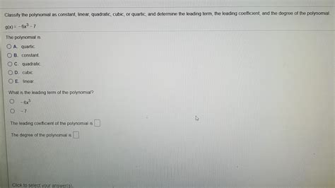 Solved Classify The Polynomial As Constant Linear