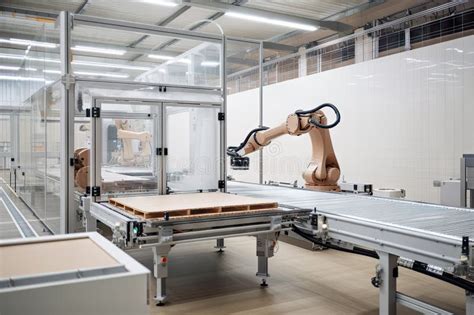 Packaging And Sorting Robot With View Of The Fully Automated Warehouse Operations Stock