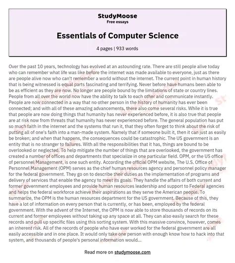 Essentials Of Computer Science Free Essay Example