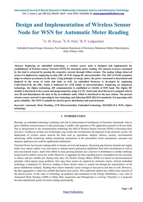 Design And Implementation Of Wireless Sensor Node For Wsn For Automatic Meter Reading Pdf