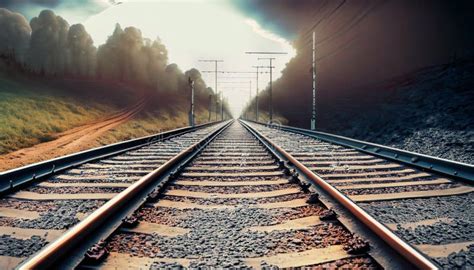 Train Tracks Pass Through The Landscape Suitable Stock Illustration