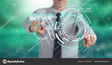 Man Touching Technology Concept Touch Screen His Fingers Stock Photo Thodonal