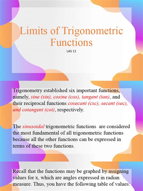 Las 11 Limits Of Trigonometric Functions Pdf