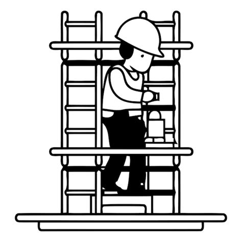 Premium Vector Worker On Scaffolding Icon Vector Illustration In Flat