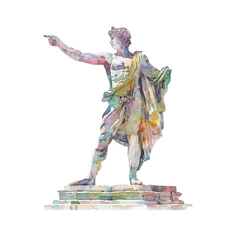 Estatua Del Dios Helios De Rodas Acuarela Sobre Fondo Blanco Vector