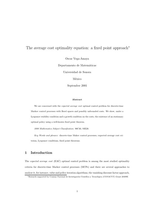 Pdf The Average Cost Optimality Equation A Fixed Point Approach