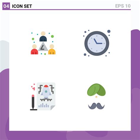 Editable Vector Line Pack Of 4 Simple Flat Icons Of Colleague Pencle Team Time File Editable