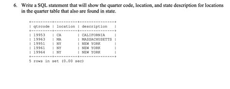 Solved 6 Write A Sql Statement That Will Show The Quarter
