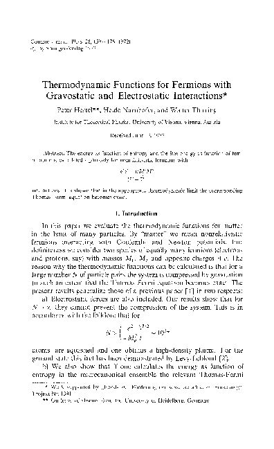 Pdf Thermodynamic Functions For Fermions With Gravostatic And Electrostatic Interactions