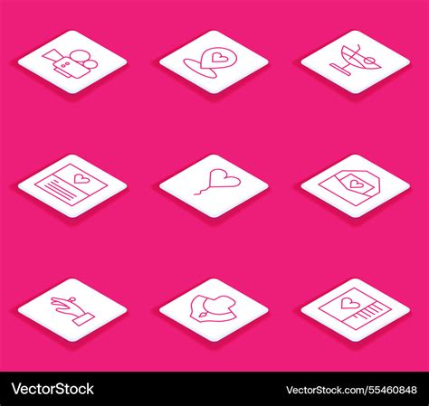 Set Line Cinema Camera Location With Heart Vector Image
