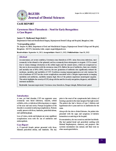 Pdf Cavernous Sinus Thrombosis A Case Report