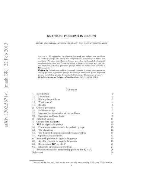 Pdf Knapsack Problems In Groups