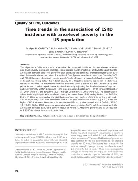 Pdf Esrd Incidence And Poverty Trends In The Us