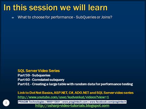 Sql Server Net And C Video Tutorial Part 62 What To Choose For Performance Subqueries Or