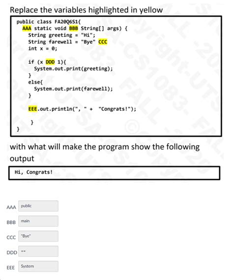 Solved Replace The Variables Highlighted In Yellow Public