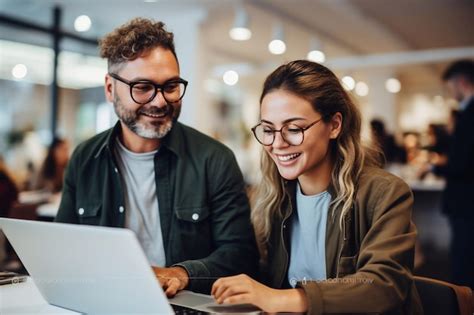 Premium Photo A Young Girl And A Man Using Laptop In Office Generative Ai