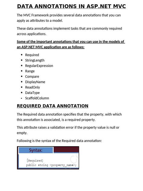 DATA ANNOTATIONS IN ASP | PDF | Data Type | Model–View–Controller