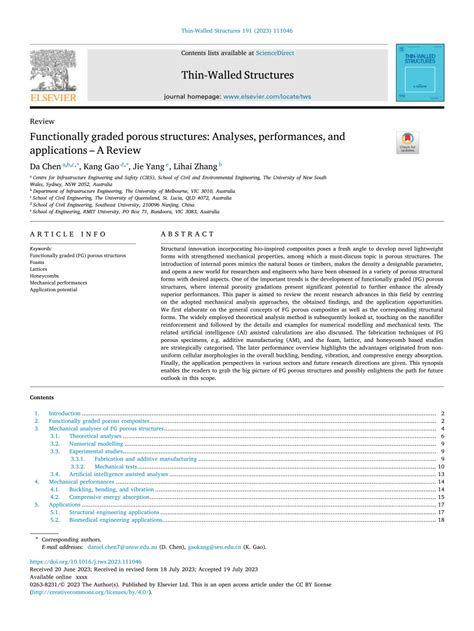 Pdf Functionally Graded Porous Structures Analyses Performances And Applications A Review