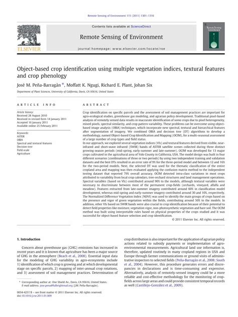 pdf object based crop identification using multiple vegetation