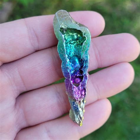 Bismuth Long Sea Shell Sculpture In Rainbow Made By The Etsy