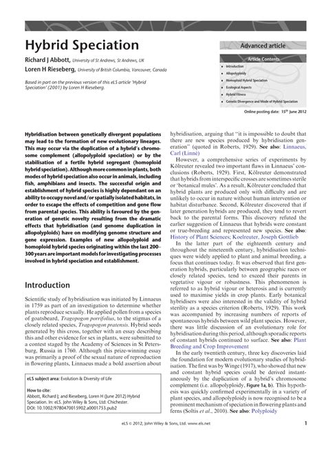 PDF Hybrid Speciation