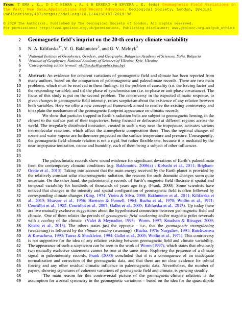 Pdf Geomagnetic Fields Imprint On The 20 Th Century Climate Variability