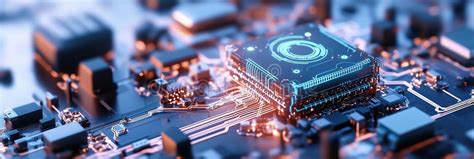 Cpu Is Processing Data On Futuristic Pcb With Glowing Lines Stock Illustration Illustration Of